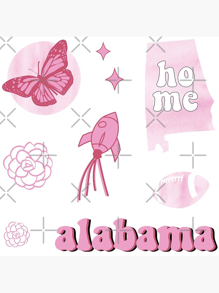 "Pink Watercolor Alabama US State Sticker Pack" Photographic Print for ...