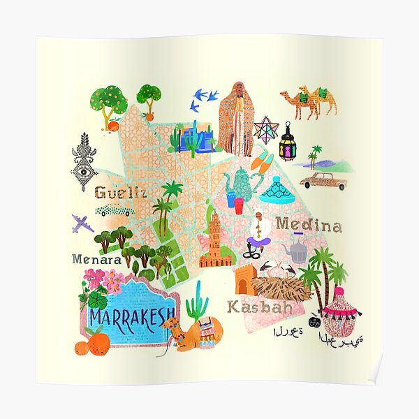 "illustrated map of Marrakech" Poster for Sale by Elisandra | Redbubble