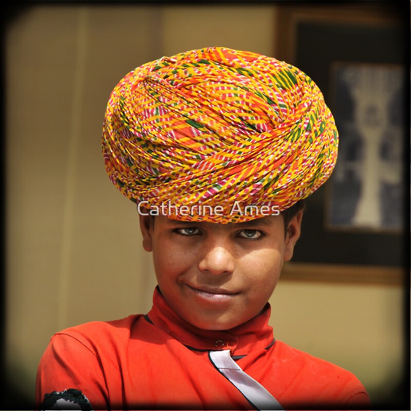 "smirking blue-eyed boy in yellow turban, Rajasthan, India" by ...