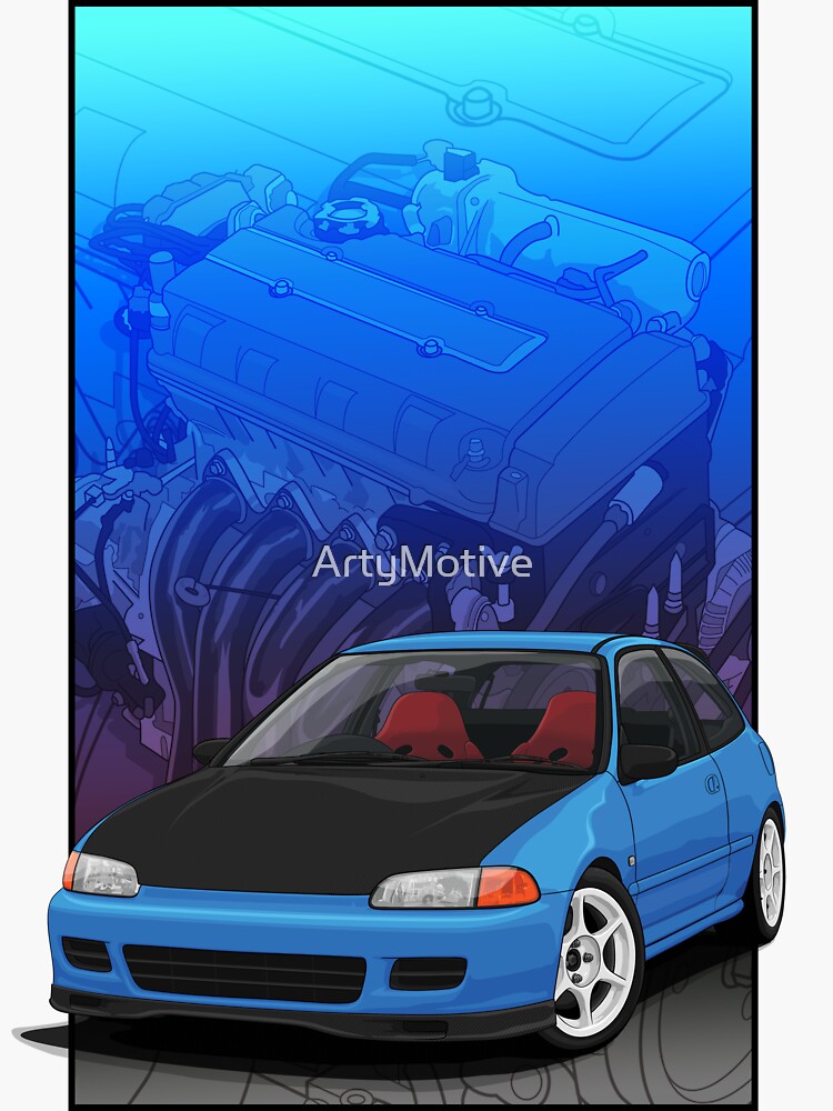 "Civic EG hatch with a B16 backdrop" Sticker by ArtyMotive | Redbubble