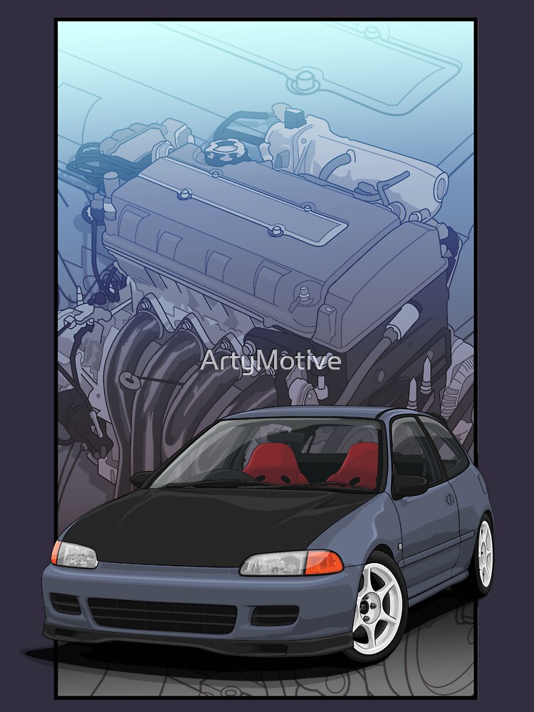 " Civic EG hatch with a B16 backdrop ver2" T-shirt by ArtyMotive ...