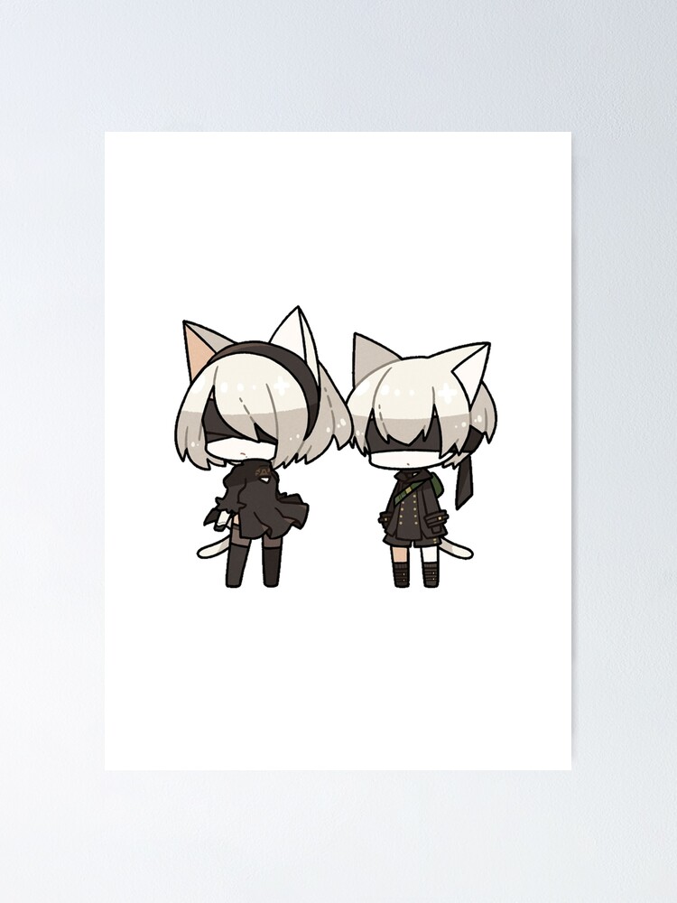 "2b and 9s chibi cats" Poster for Sale by Yivel | Redbubble