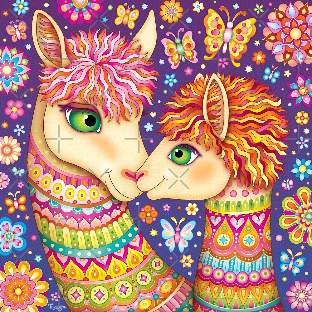 "Rainbow Llamas Art - Colorful Llama Art by Thaneeya McArdle with ...