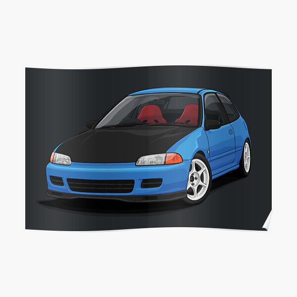 " Civic EG hatch blue" Poster for Sale by ArtyMotive | Redbubble