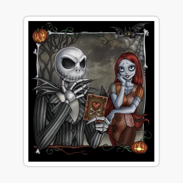 "Jack & Sally" Sticker for Sale by LizzysAnyArt | Redbubble