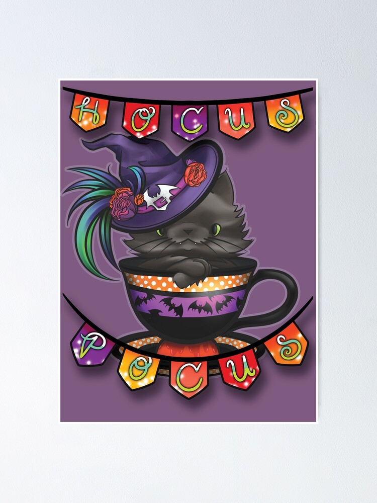 Póster «Gato de bruja negra "Hocus Pocus" en una taza de té de ...