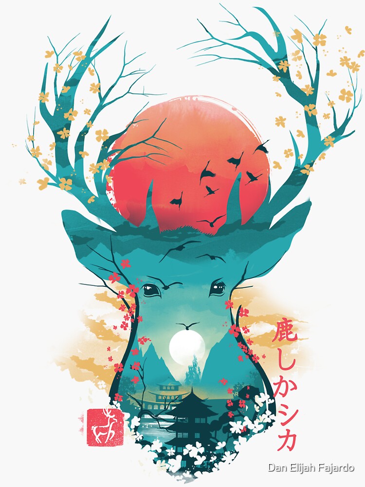 "Japanese Deer" Sticker by dandingeroz | Redbubble