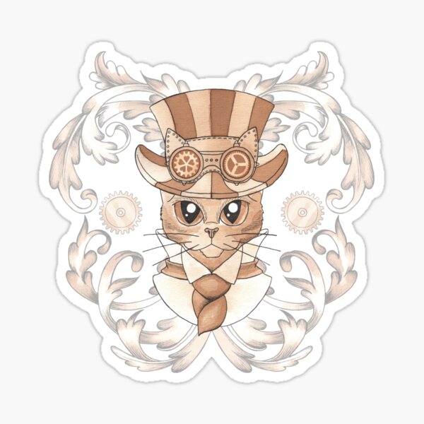 "Steampunk Cat" Sticker for Sale by LCWaterworth | Redbubble