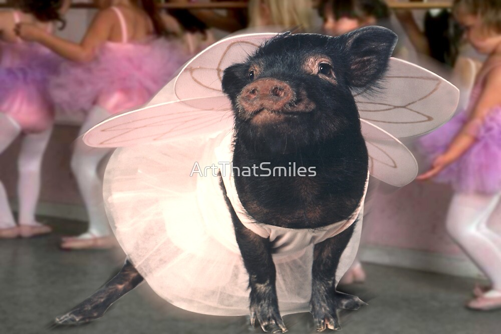 ""Prancing Pig" - pig joining the dance class" by ArtThatSmiles | Redbubble