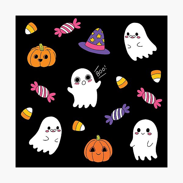 "Cute Spoopy Ghosts and Halloween Candy" Photographic Print for Sale by ...