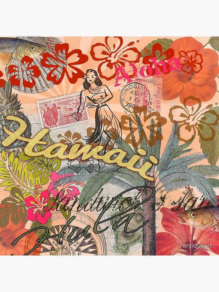 "Vintage Hawaii Travel Colorful Hawaiian Tropical Collage" Art Print by ...