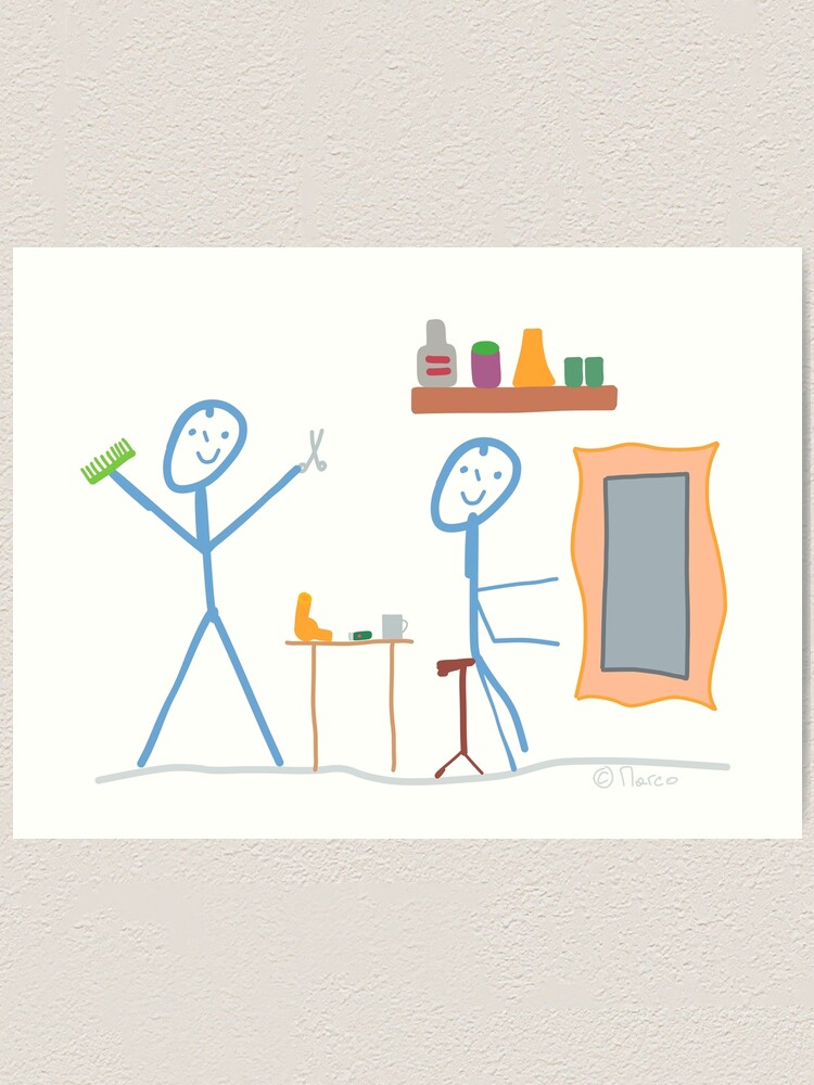 "Hairdresser man stick figure hair hairstyle blow dry head funny fun ...