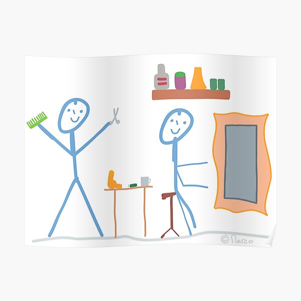 "Hairdresser man stick figure hair hairstyle blow dry head funny fun ...