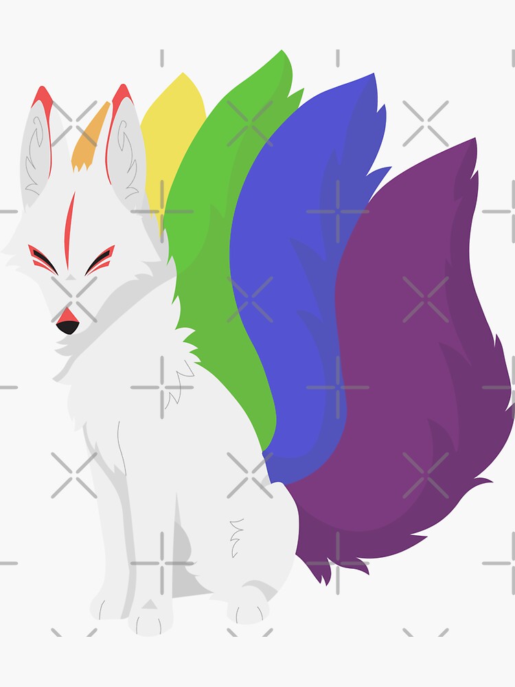 "Simplistic Kitsune - Rainbow! (White)" Sticker by storm-fox-art ...