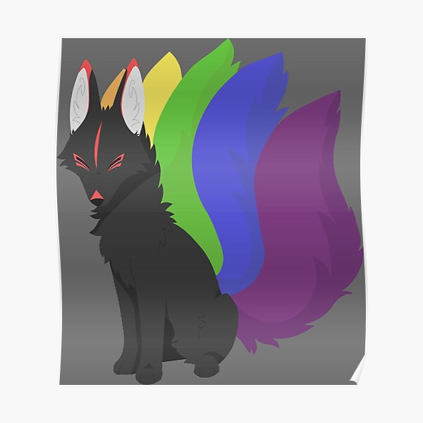 "Simplistic Kitsune - Rainbow! (Black)" Poster for Sale by storm-fox ...