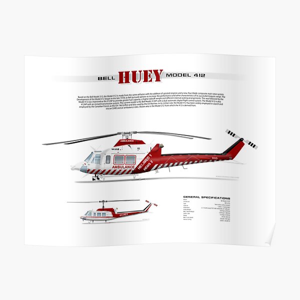 "Bell Huey Helicopter (Model 412) Ambulance Victoria" Poster for Sale ...