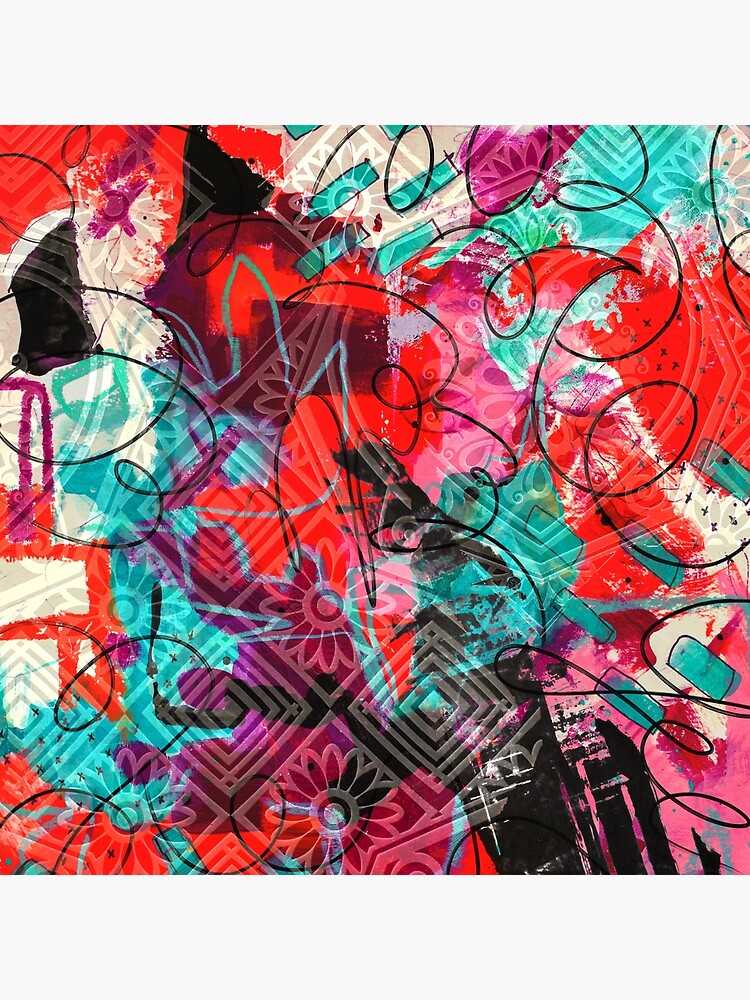 "Digitally manipulated red, turquoise and black mixed media abstract ...