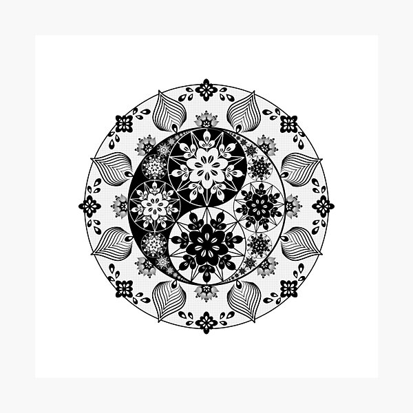 Impression photo « Yala et Yang Fleurs et Feuilles Mandala Floral en ...