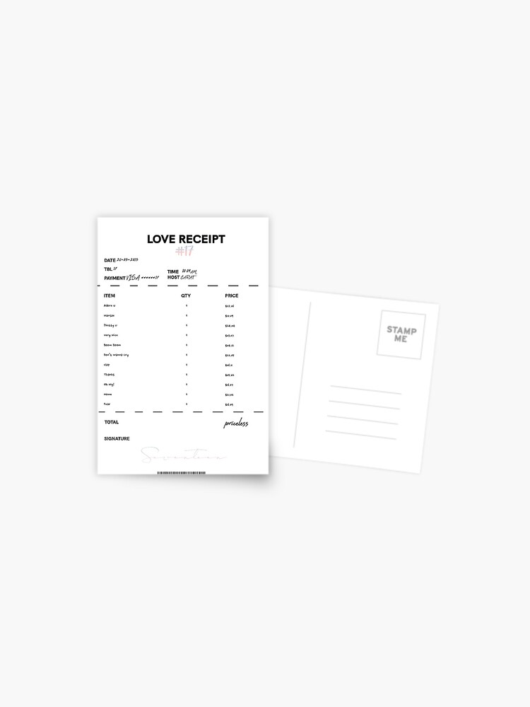 "SEVENTEEN Love Receipt" Postcard for Sale by Peachaso