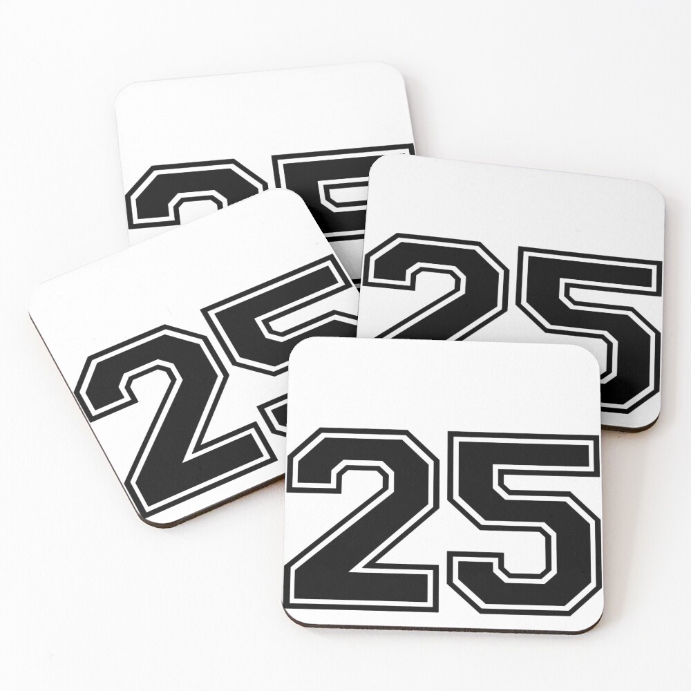 "Varsity Team Sports Uniform Number #25 - Black" Coasters (Set of 4 ...