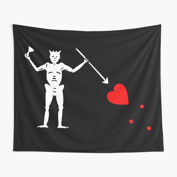 "Blackbeard Pirate Flag Jolly Roger Skeleton Halloween" Tapestry for ...