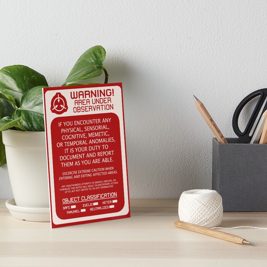 "SCP Foundation Red WARNING Signage - Red Background" Art Board Print ...
