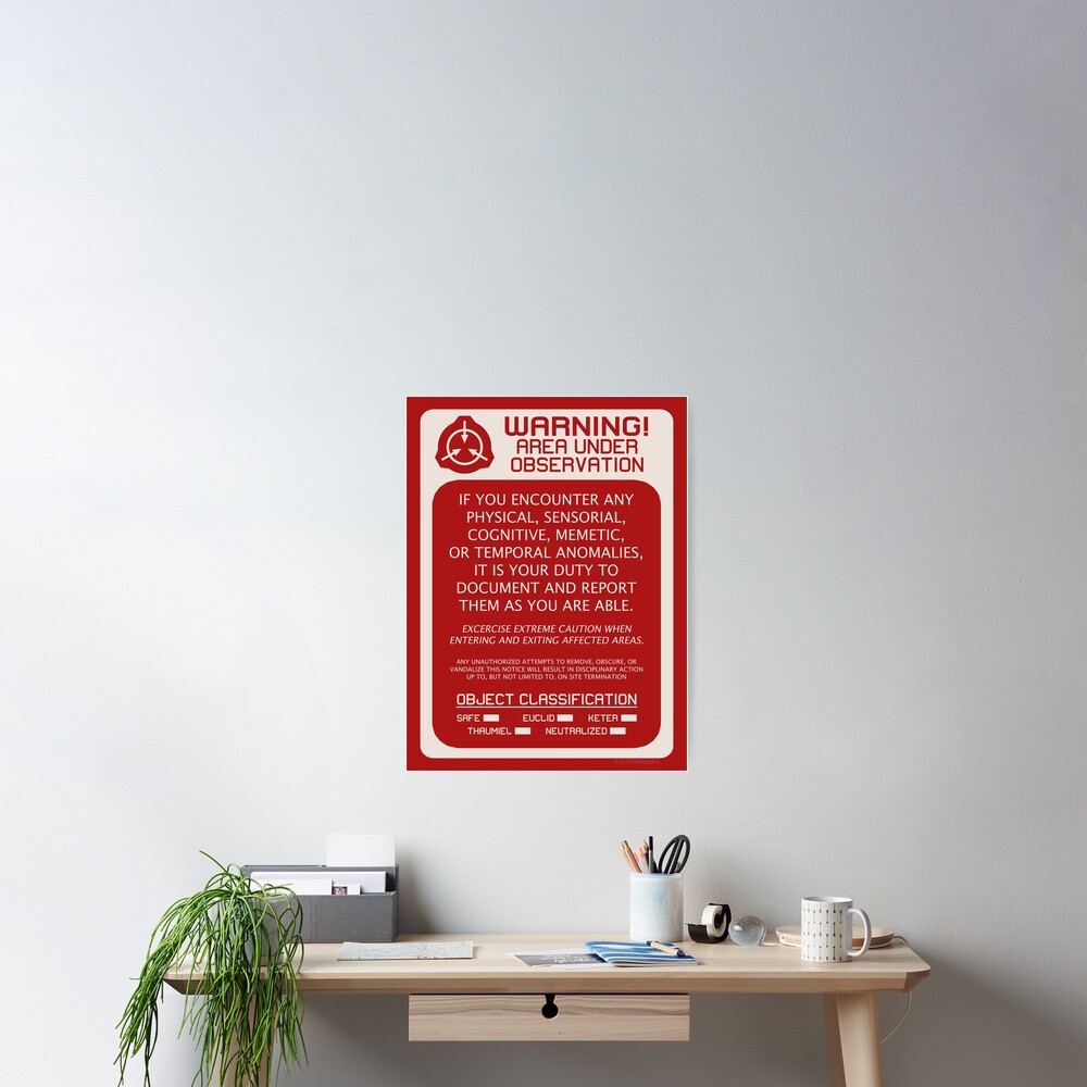 Scp Foundation Red Warning Signage Red Background Poster For Sale