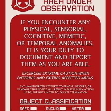 "SCP Foundation Red WARNING Signage - Red Background" Poster for Sale ...