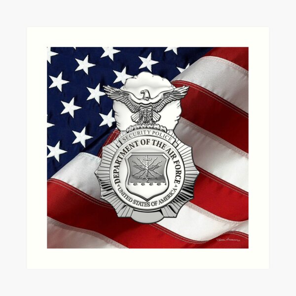 "U.S. Air Force Security Forces - SECFOR Badge over American Flag" Art ...