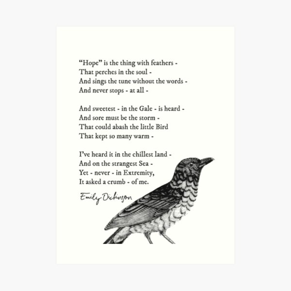 "'Hope is the thing with feathers' Emily Dickinson Inspirational Poem ...