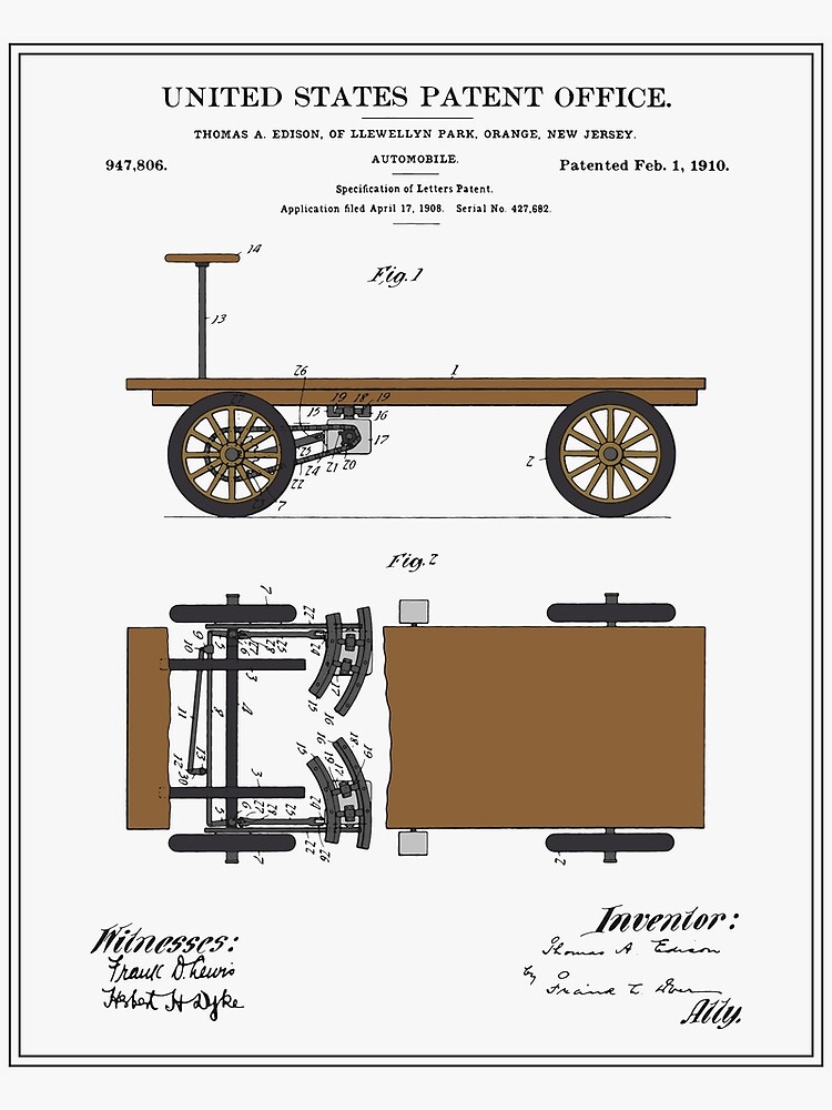 "Thomas Edison Automobile Patent - Colour" Photographic Print by ...