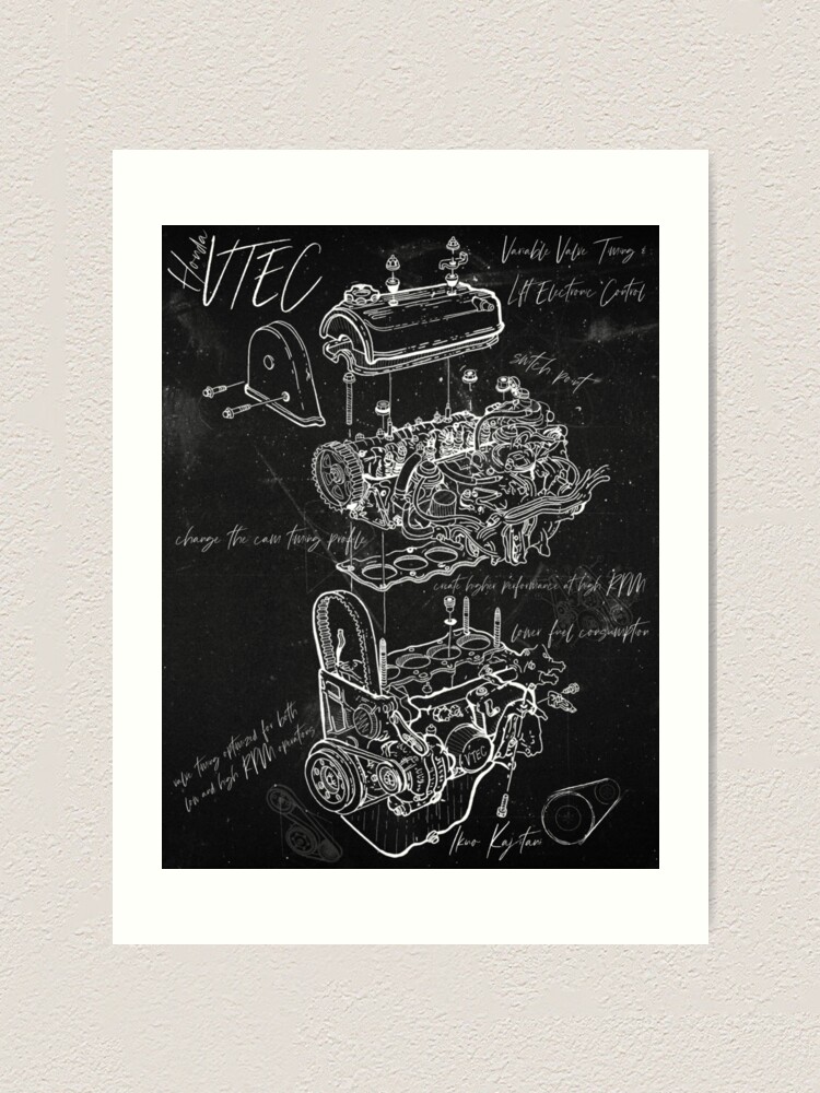 "VTEC Engine Drawing" Art Print for Sale by Maddie-iceee | Redbubble