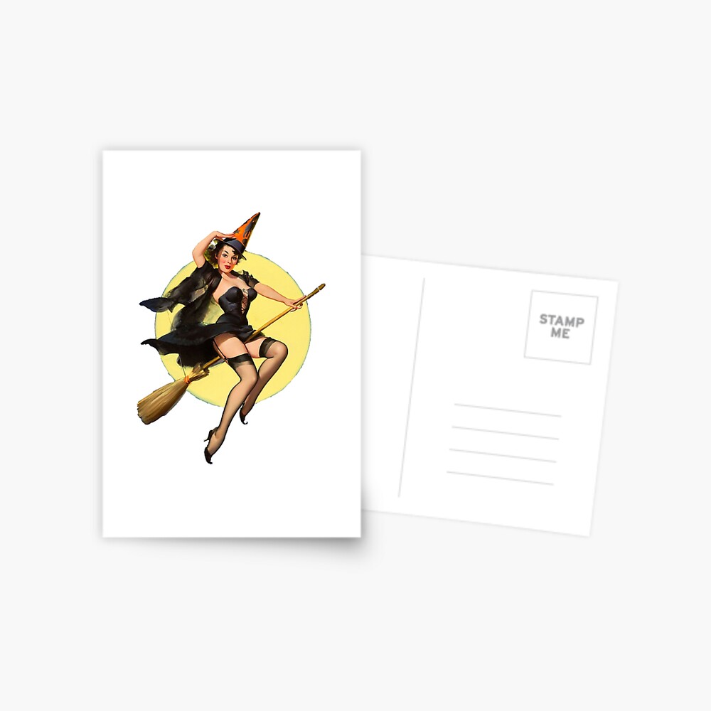 "Witch Pinup Girl Halloween Vintage Pin up" Postcard for Sale by ...