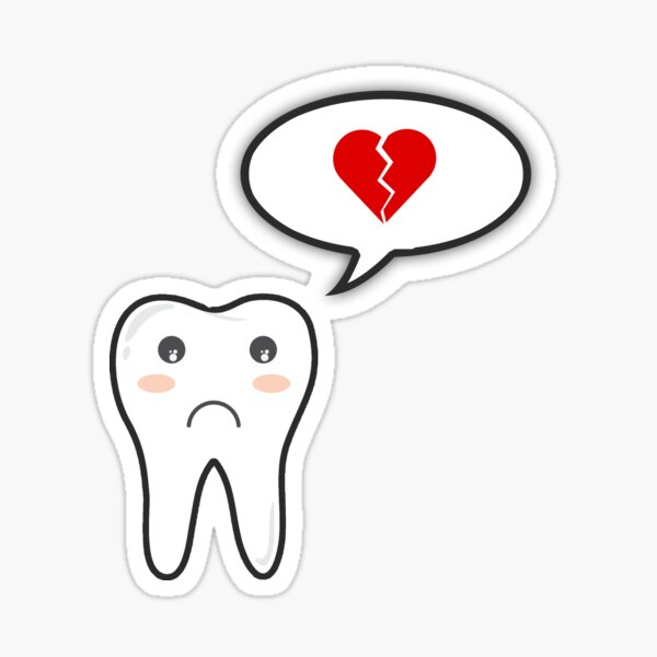 "Tooth Ache - Cute Tooth with a broken heart" Sticker for Sale by ...