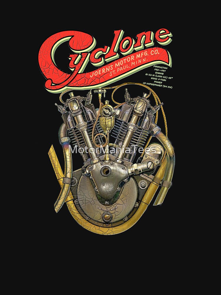 "Vintage Cyclone Motorcycle Engine The Strand by MotorManiac" T-shirt ...