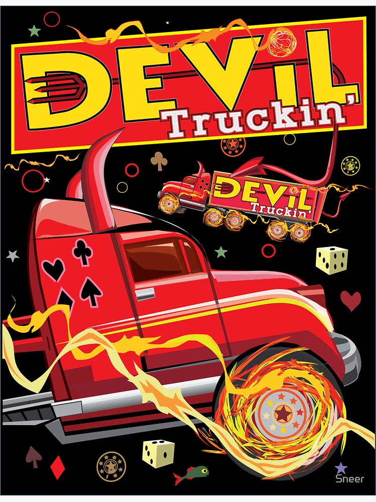 "Devil Truckin' - Flaming Big Rigs Driving Through Hell " Sticker for ...
