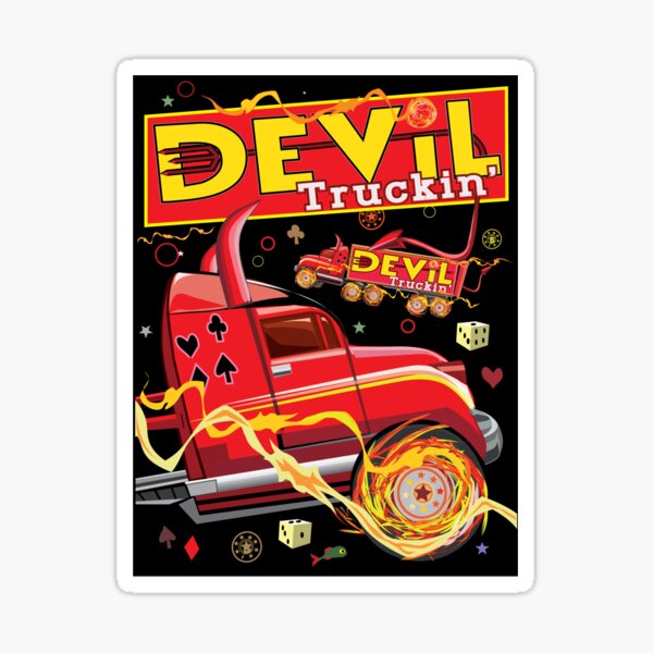 "Devil Truckin' - Flaming Big Rigs Driving Through Hell " Sticker for ...