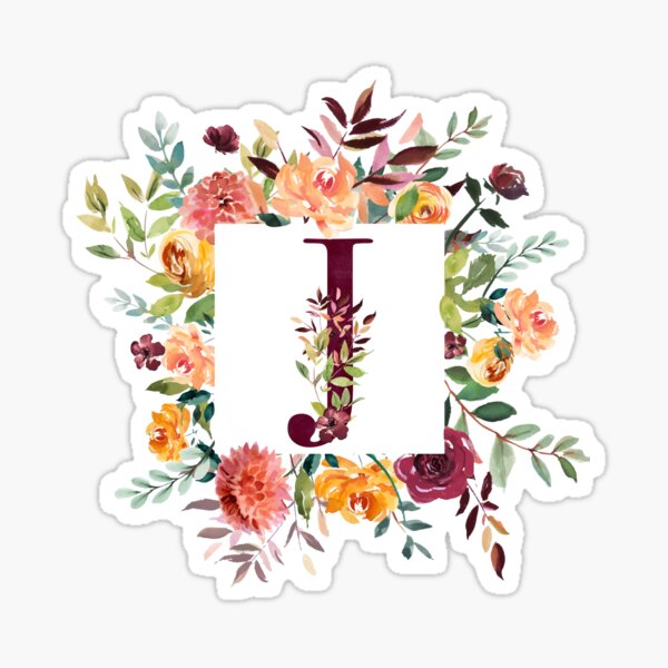"Floral Monogram - J" Sticker by Amanda-Lakey | Redbubble