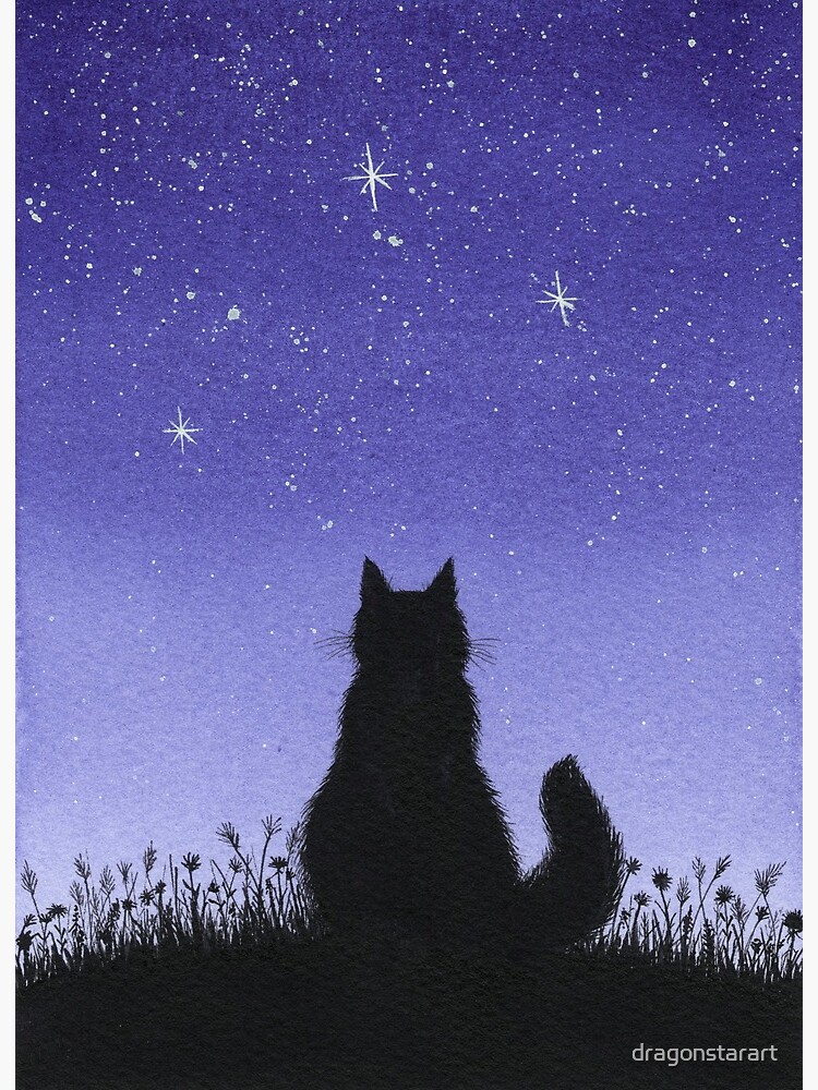 "Cat and Stars Blue Watercolor" Art Board Print for Sale by ...