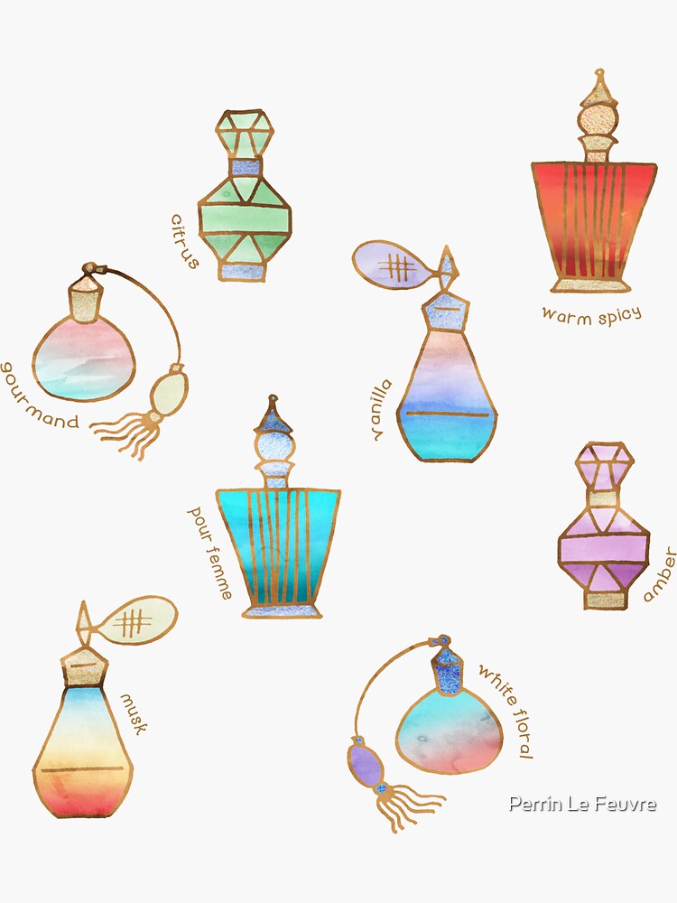 "Pretty Perfumes - a pattern of vintage fragrance bottles" Sticker for ...
