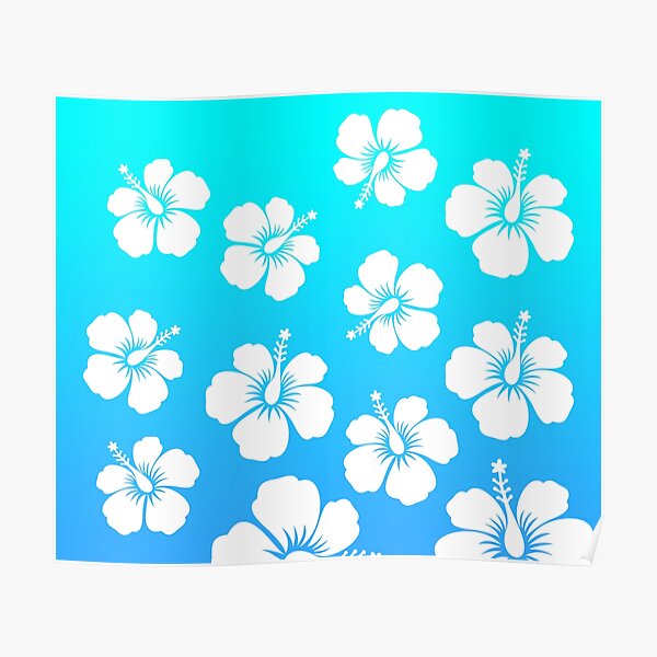 "Hibiscus flower pattern blue gradient " Poster for Sale by synthesizer ...