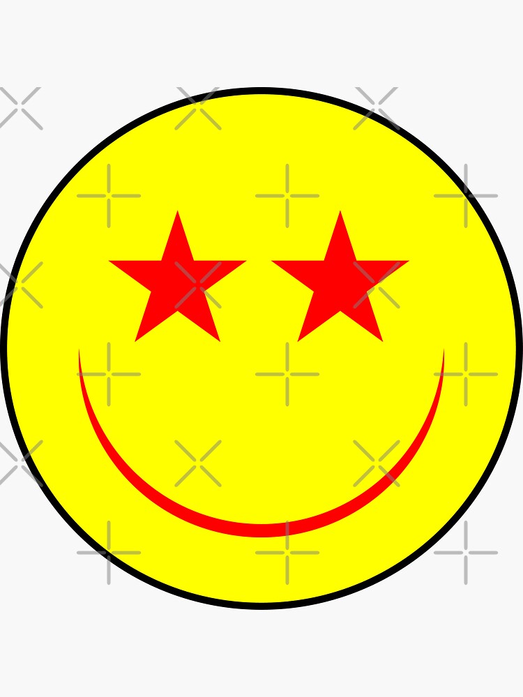 "Red smiley face with star eyes" Sticker by karismartin | Redbubble