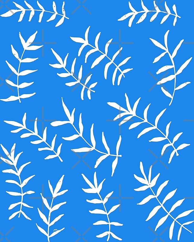 "Simple Blue and White Leaves Pattern " by coloringiship | Redbubble