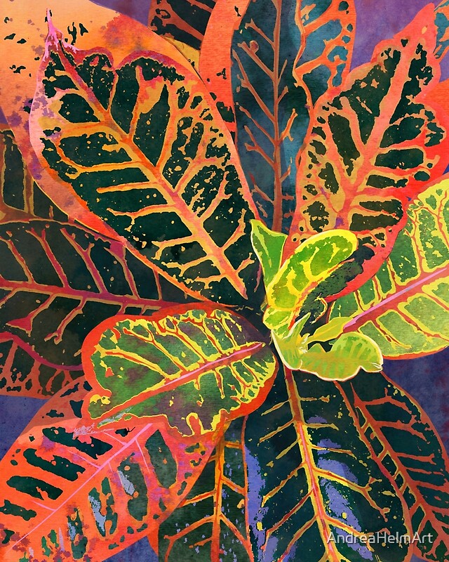 "Coral Croton Tropical Plant Leaves | Modern Garden Art Print" by ...