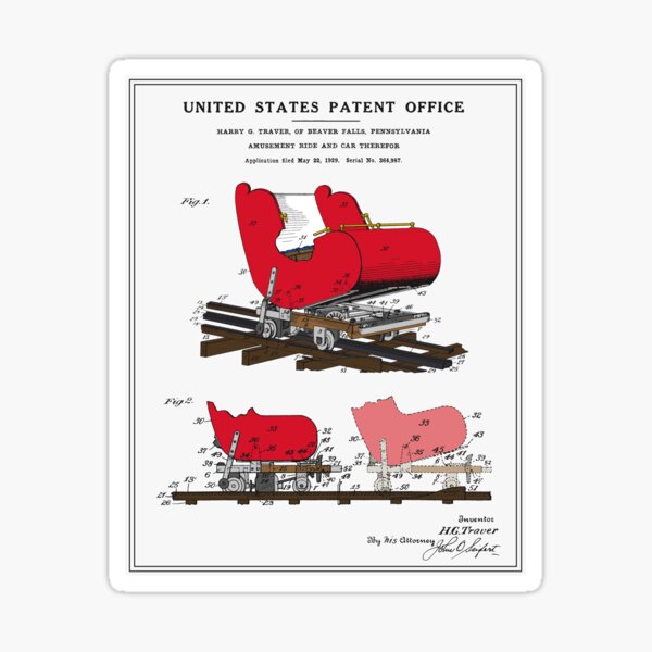 "Roller Coaster Patent" Sticker by FinlayMcNevin | Redbubble