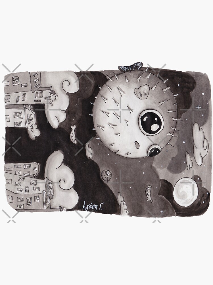 "flying puffer fish" Sticker for Sale by agapi-g3 | Redbubble