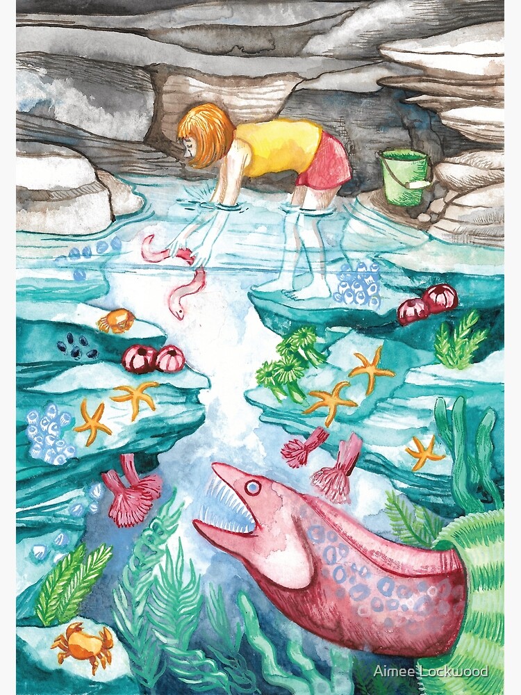 "Rockpool Illustration - Girl Fishing for Eels" Photographic Print for ...