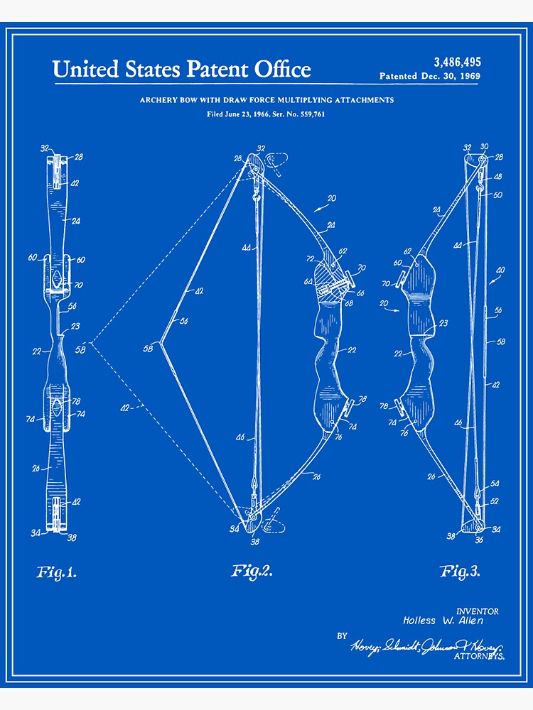 "Archery Bow Patent - Blueprint" Sticker by FinlayMcNevin | Redbubble