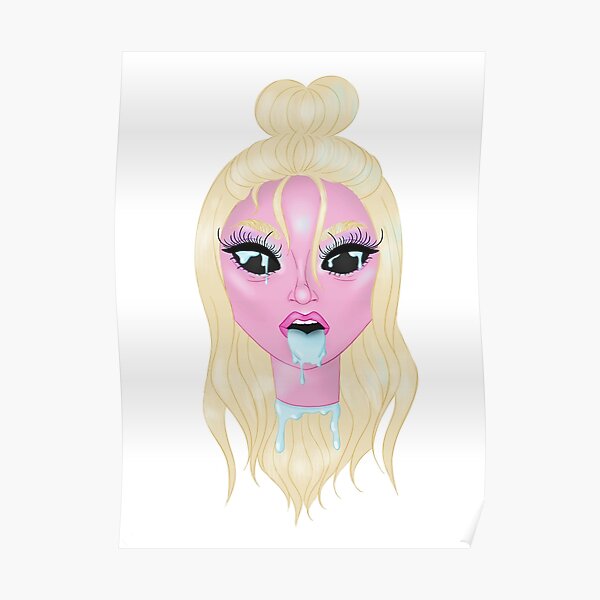 "Vibrant Trippy Baby Pink Alien Girl Portrait " Poster by ...
