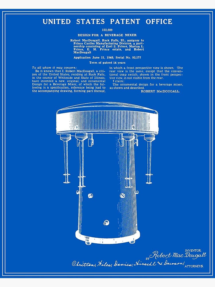 "Milkshake Machine Patent - Blueprint" Poster by FinlayMcNevin | Redbubble